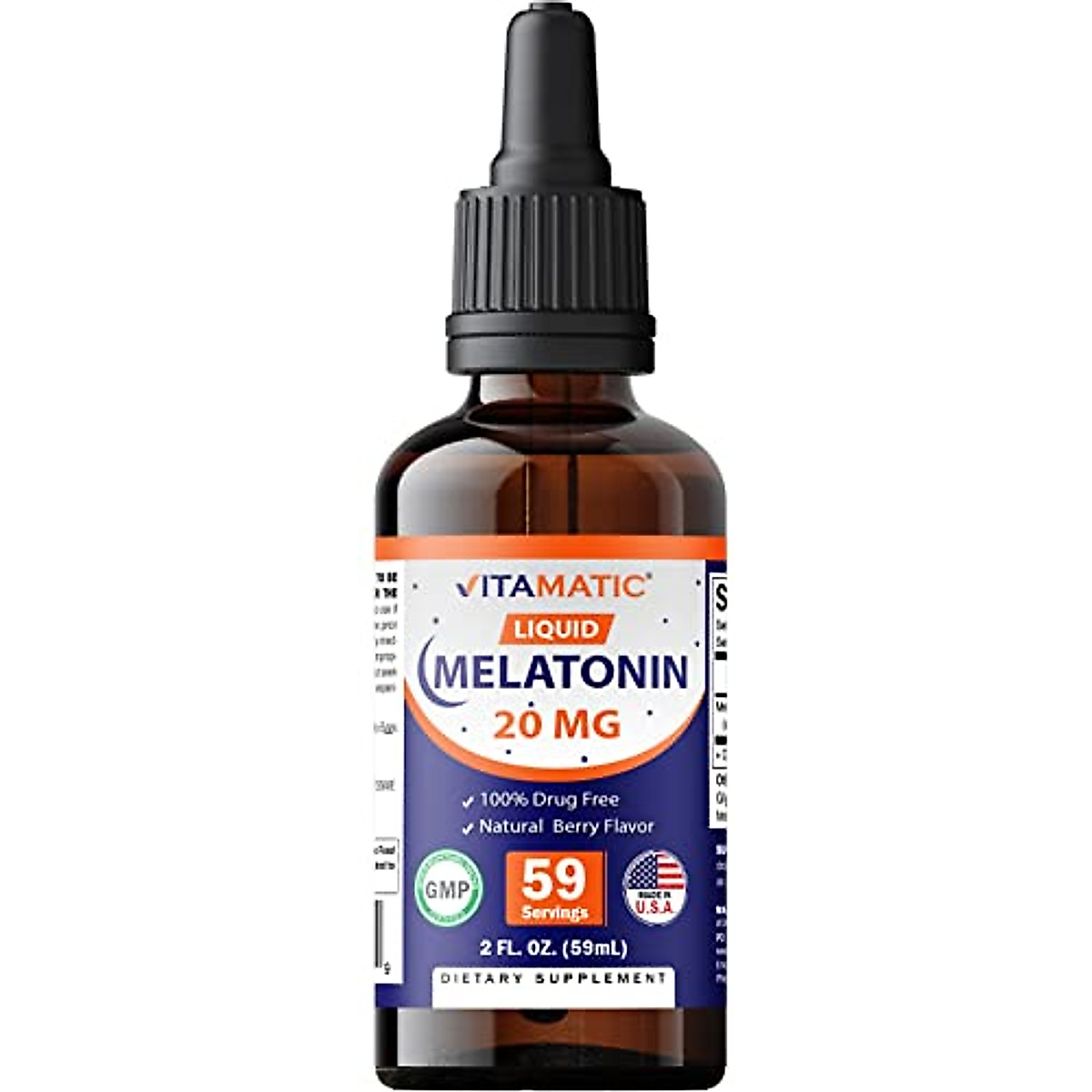Vitamatic 2 Packs Melatonin 20mg Liquid Drops - 2 Fluid Ounce (59ml) - Natural Berry Flavor - for Adults - Non-GMO - Vegetarian Supplement
