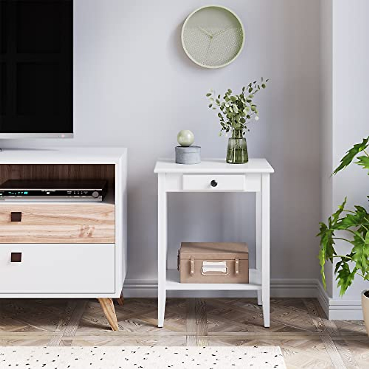 IDEALHOUSE Nightstand Wooden, 2-Tier Couch Sofa Side Table with Drawer - Stylish End Table for Living Room Bedroom Study Room