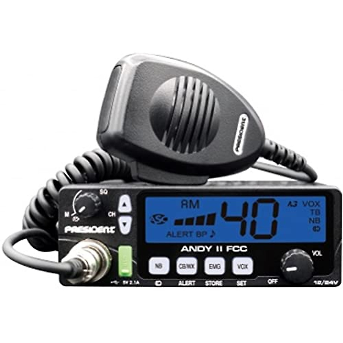 President Electronics ANDYII Cb Radio 12/24v 7clr Disp Usb Compact