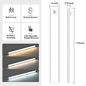 Holen Darrel Under Cabinet Lights Motion Sensor Light Wireless Battery Powered LED Counter Closet Lighting, USB Rechargeable Night Light for Kitchen Hallway Stairway Wardrobe Vanity 2 Pack 11.8 inch