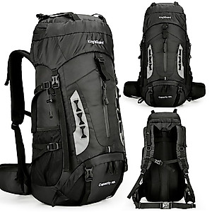 FreeKnight 60L Waterproof Lightweight Hiking Backpack Camping Travel Daypack with Rain Cover Outdoor Sport Bag for Climbing Fishing Men Women, Black