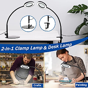 8X Magnifying Glass with Light and Stand, 2-in-1 Real Glass Lens Desk Lamp, 3 Color Modes Stepless Dimmable Magnifying Lamp & Clamp, Adjustable LED Lighted Magnifier for Reading, Crafts, Cross Stitch