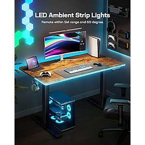 Marsail Electric Standing Desk Adjustable Height, 55 * 24 Inch Sit Stand up Desk for Home Office Furniture Computer Desk with 3 Memory Presets, Headphone Hook, Rustic Brown