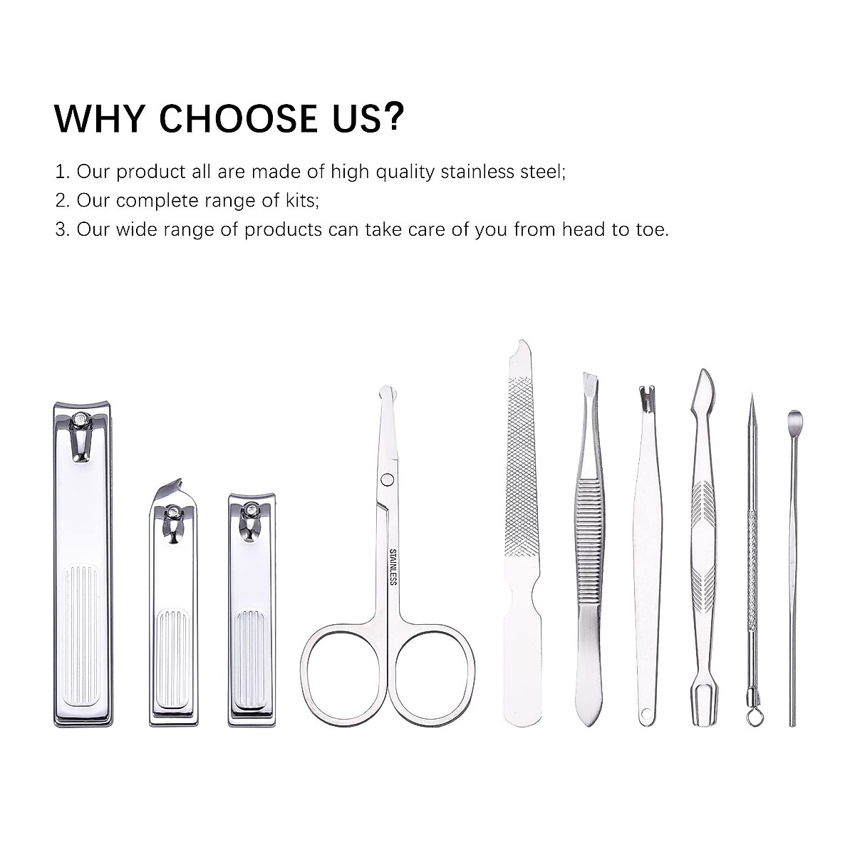 FIXBODY Nail Clippers Set, Professional Manicure set and Pedicure Kit, 10 Pieces Nail Care Kit, Toenail Clippers with Gray Leather Case, Gift for Men and Women