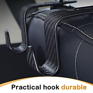 QODOLSI 4 PCS Car Seat Headrest Hooks, Hidden Powerful Chair Back Hook, Car Storage Headrest Hook Car Interior Accessories, Universal for Purse Groceries Bag Handbag (Carbon Fiber Black)