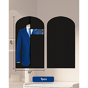 Garment Bags Suit Bags 24 x 43 Inch, 9 Packs Garment Covers for Hanging Clothes on Closet or Travel, PEVA (70GSM) Suit Covers for Storage Suits, T-shirts and Jackets
