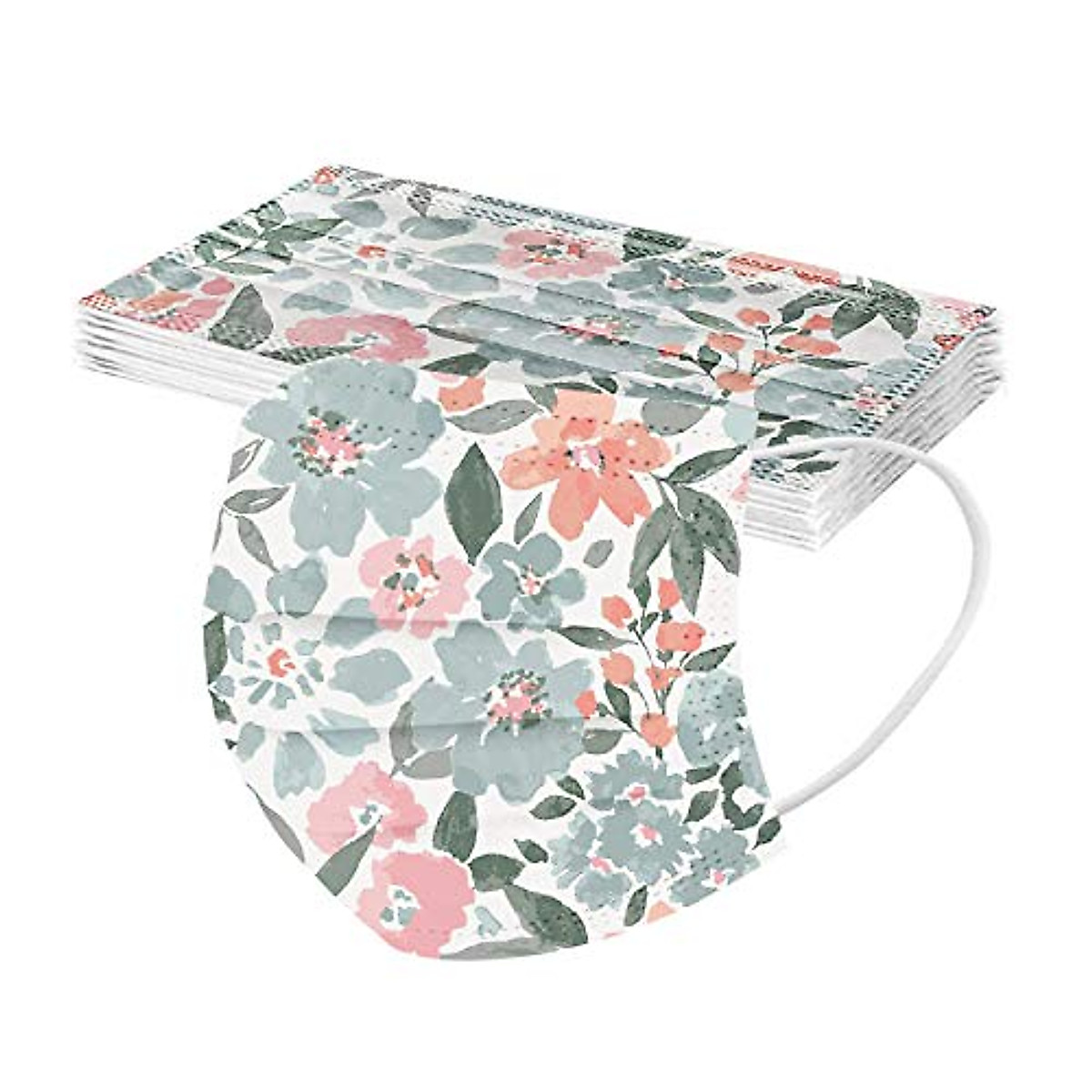 50 Pack Adults Floral Disposable Face Masks with Design, 3 Ply Protective Breathable Women Men Flower FaceMask with Nose Wire (Floral #14)
