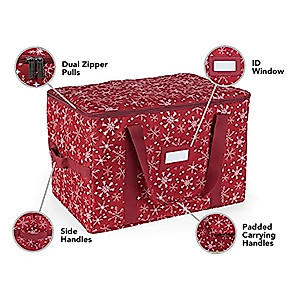 Covermates Keepsakes Treasurekeeper Storage Bag - Carrying Handles, ID Window - Holiday Storage-Red Snowflake