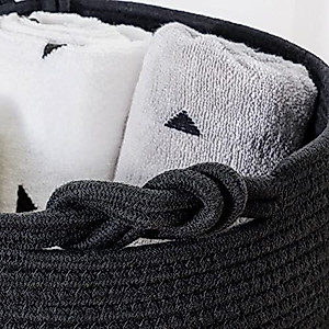 Goodpick 3 Pack Cube Woven Rope Storage Bins for Closet and Shelf Organization, Black Decorative Round Baskets for Toys, Towels, Socks, Clothes, 11 x 11 inches