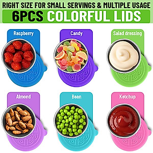 Hearth & Basin 6 Pack 1.7 oz Salad Dressing Container To-Go with Reuseable Silicone Lids, Stainless Steel Cups, Ramekins, Dip Containers, Condiment, Sauce, For Lunch, Bento Box, Picnic and Travel,