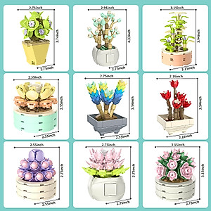 JMBricklayer Flowers Succulents Botanical Collection Building Sets, Plants Office Home Decor Succulents Bonsai Building Toys, Creative Flowers Building Project for Adults, Gifts Ideas for Girls Women