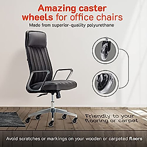 Office Chair Wheels - 98% Universal Fit Caster (3 Inch, Set of 5) Replacement Rollerblade Style Desk for Hardwood Tile Vinyl Carpet Casters