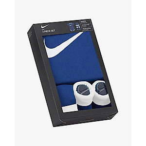 Nike Baby Boys Bodysuit, Hat and Booties 3 Piece Set (Blue Gaze(LN0072-U89)/White, 0-6 Months)