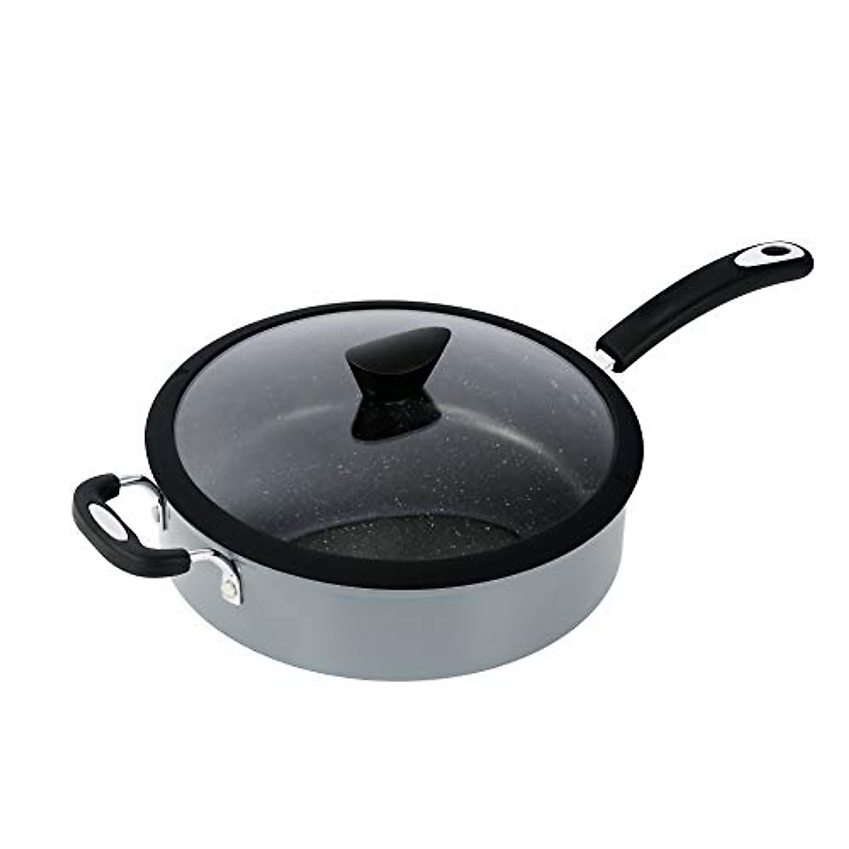 Ozeri All-In- One Stone Saucepan and Cooking Pot 100% APEO, GenX, PFBS, PFOS, PFOA, NMP and NEP-Free German-Made Coating, 5 L (5.3 Quart), Granite Gray