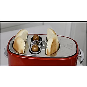 Nostalgia 2 Slot Hot Dog and Bun Toaster with Mini Tongs, Retro Hot Dog Toaster, Hot Dog Cooker that Works with Chicken, Turkey, Veggie Links, Sausages and Brats, Metallic Red