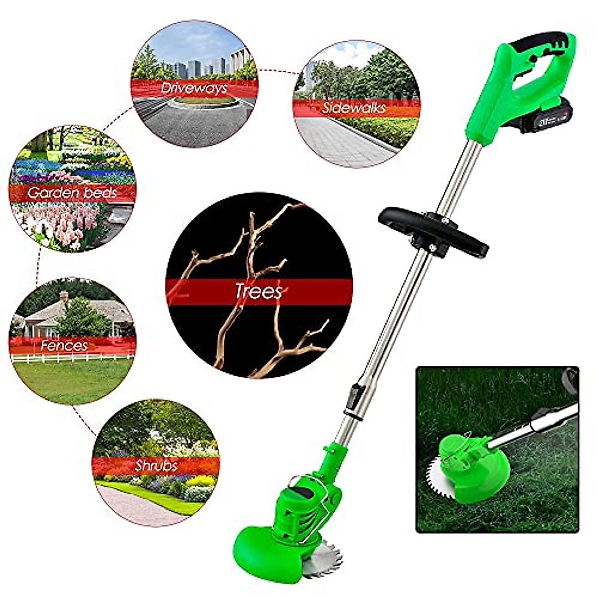 FGZIO String Trimmer 21V Grass Trimmer 650W Electric String Trimmer Battery Powered Weed Grass Trimmer Brush Cutter Kit for Garden Clearing Weeds Flower Trees,RED2