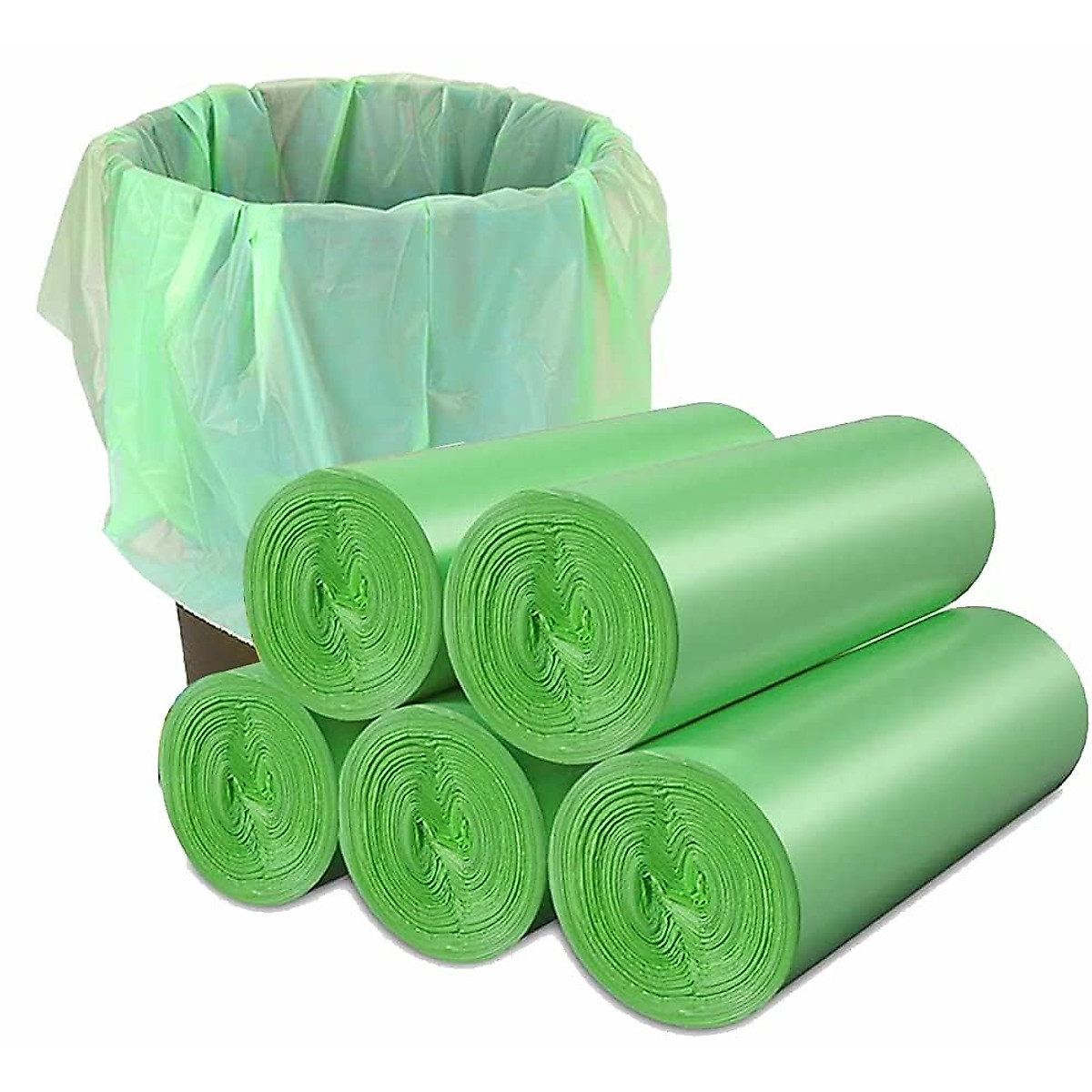 Biodegradable Trash Bags - YUEYA 2.6 Gallon 100 Count Garbage Bags for Home, Kitchen, and Yard Waste Disposal (Green)