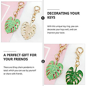 FAVOMOTO 8pcs Tropical Palm Leaf Keychain Hollow Monstera Leaf Keychain Charm Green Leaf Key Ring Plant Key Pendant Decoration for DIY Tropical Luau Hawaiian Party Favor Gift