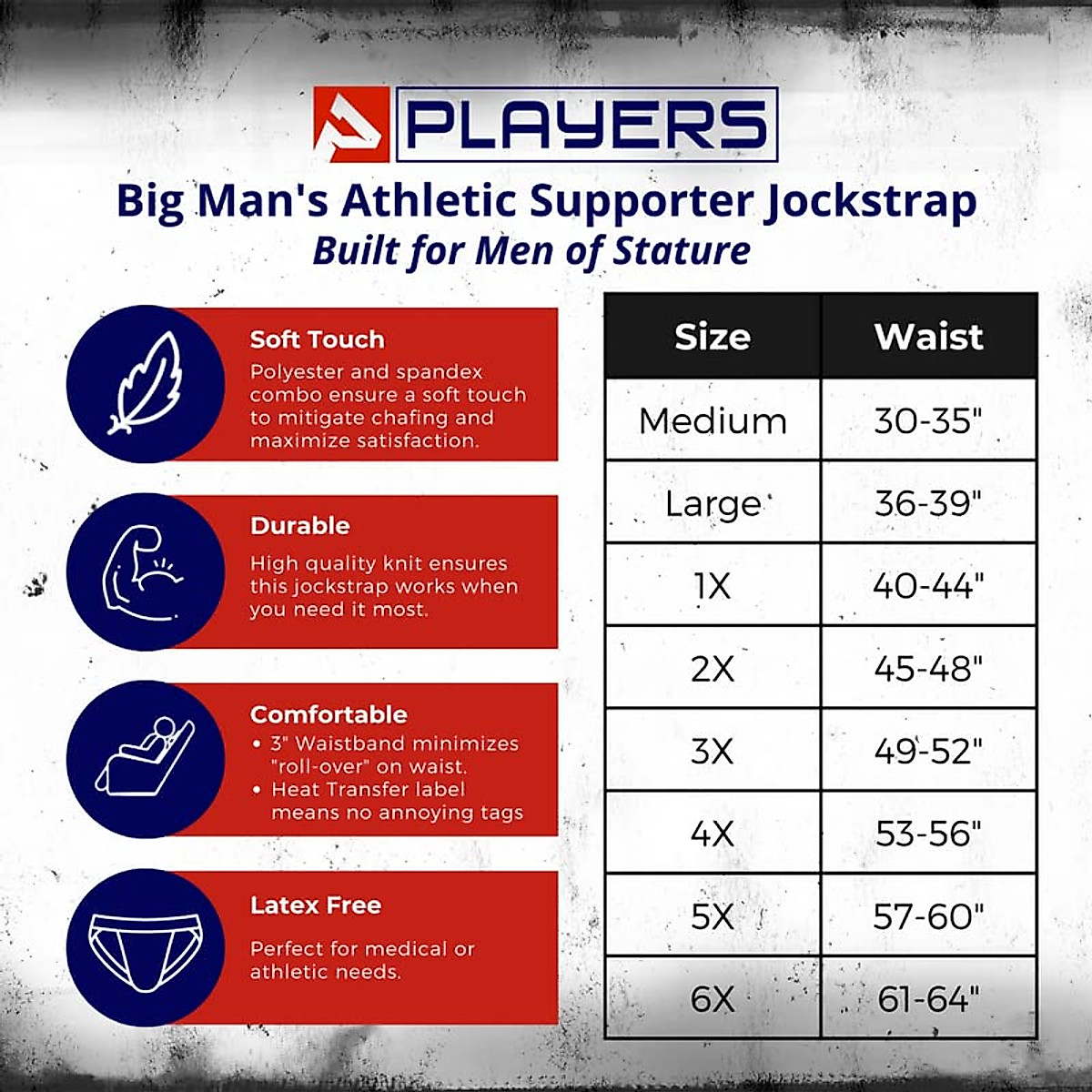 Players Big Man's 3" Wide Band Classic Athletic Supporter Jockstrap - 4X White