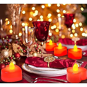 Homeleo 24PCS Red Heart Shaped Flameless Candles Lights,Romantic LED Tealight Candle with 200Pcs Artificial Flower Rose Petals for Valentines Day Decor Wedding Bedroom Decorations Table Centerpieces