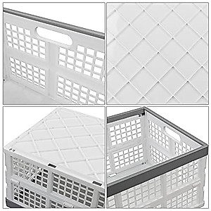 Uumitty 4 Packs 30 L Plastic Collapsible Storage Basket, Folding Stackable Storage Containers/Bins, White, f