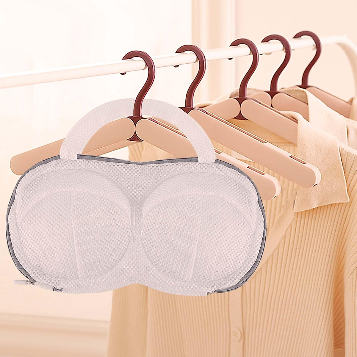 Bra Washing Bag Set for Laundry - Fine Mesh 3D Bracket Lingerie Bags Perfect for Delicates & Underwear Zippered Women's Exquisite Gray 2-Piece Set for Washing Machine