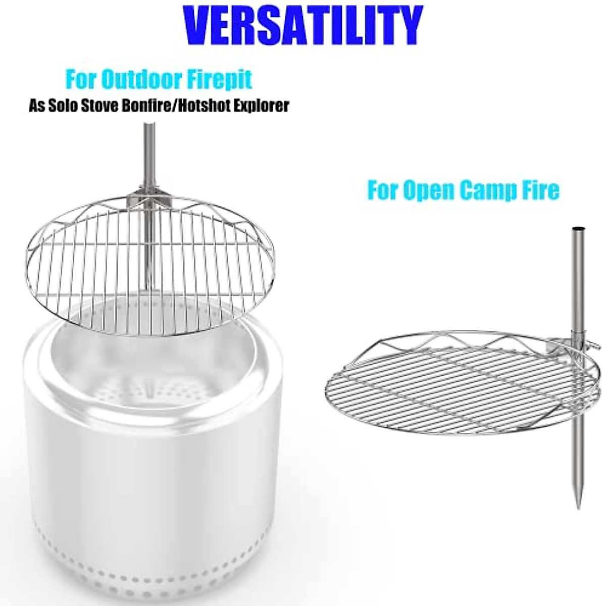 BBQSTAR Detachable Swivel Grill for 19.5" Wood Burning Firepit as Solo Stove Bonfire Hotshot Explorer; Outdoor Firepit Grill Accessory Kit W/Stainless Steel Cooking Grate, Fire Poker,Carry Bag