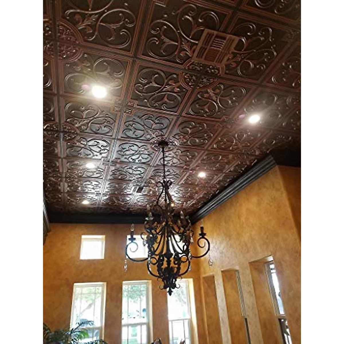 Lilies and Swirls-Faux Tin Ceiling Tile - Antique Copper 25-Pack