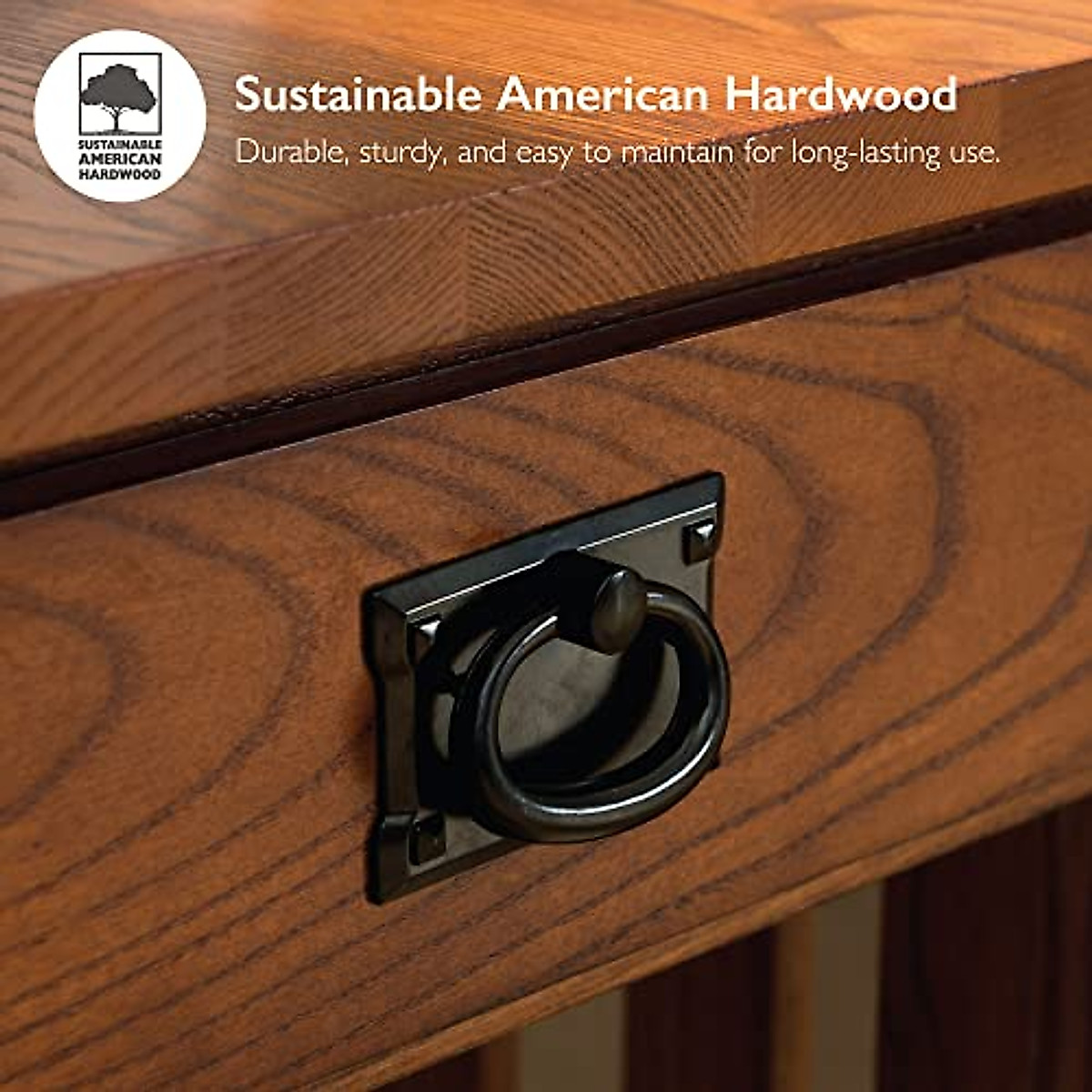 Leick Home 8261 Mission Bookcase Console Table with Drawers, Made with Solid Wood, for Living Room, Entry Way, Office, Bedrooms, Russet Finish