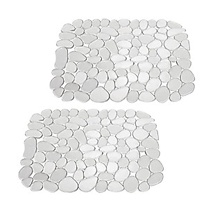 mDesign Adjustable Kitchen Sink Dish Drying Mat/Grid - Soft Plastic Sink Protector - Cushions Sinks, Stemware, Glasses, Dishes - Quick Draining Pebble Design - Small, 12.4" Long - 2 Pack - Clear
