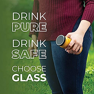 Travel Glass Drinking Bottle Mason Jar 16 Ounce [6-Pack] Plastic Airtight Lids, Reusable Glass Water Bottle for Juicing, Smoothies, Kombucha, Tea, Milk Bottles, Homemade Beverages Bottle,