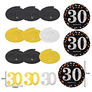Yoaokiy 30th Anniversary Party Decorations Kit, 30th Wedding Anniversary Decorations Supplies, Including Gold Happy 30th Anniversary Banner / 9Pcs Hanging Swirl / 6Pcs Poms