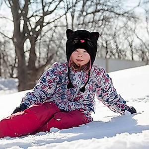 Toddler Cat Ear Winter Hat and Gloves for Girls, Fleece Lined Hat & Kids Mittens Set for Ages 4-7 Black