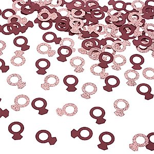 Glitter Diamond Ring Confetti Table Decoration for Engagement Bachelorette Bachelor Wedding Bridal Shower Party (Rose Gold Glitter,Burgundy,200pc)