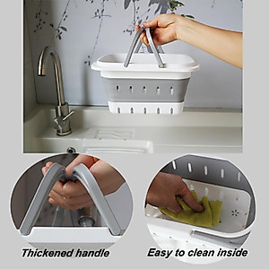 MINDFARGE Portable Folding Plastic Bath Caddy with Handle, Perforated, Travel Bathroom Organizer for Bedroom, Bathroom, Shower, Dorm Room, Camping and RV Use (Grey, 1 pack)