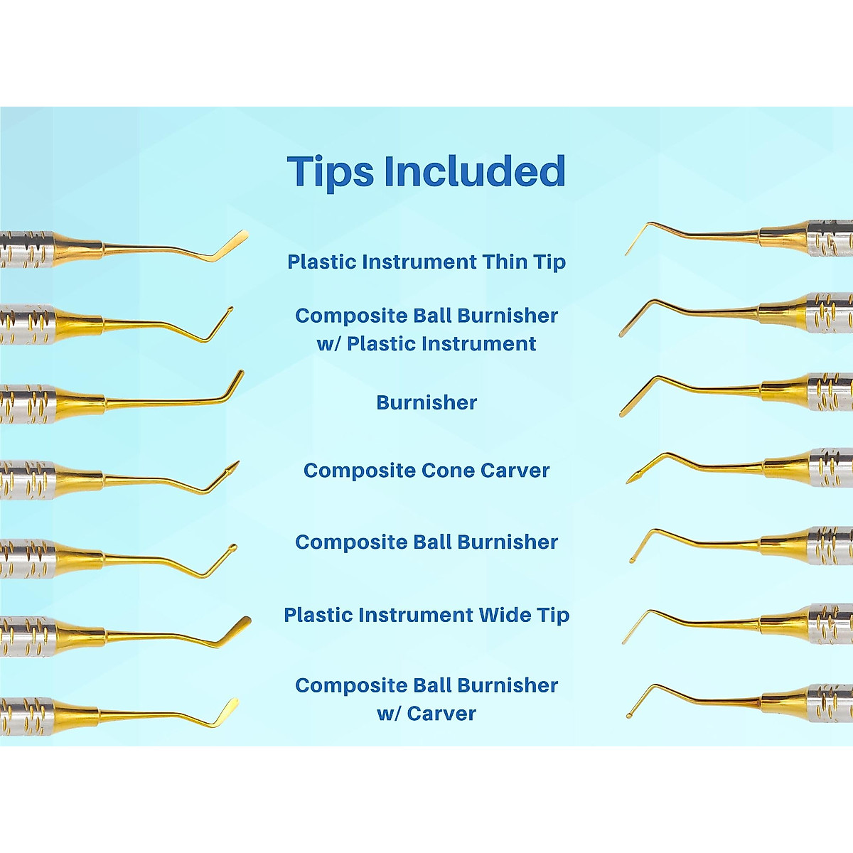 Dental Composite Glass Ionomer Amalgam Filling Instruments Kit (7 Golden Plasma Coated pcs) by Artman instruments