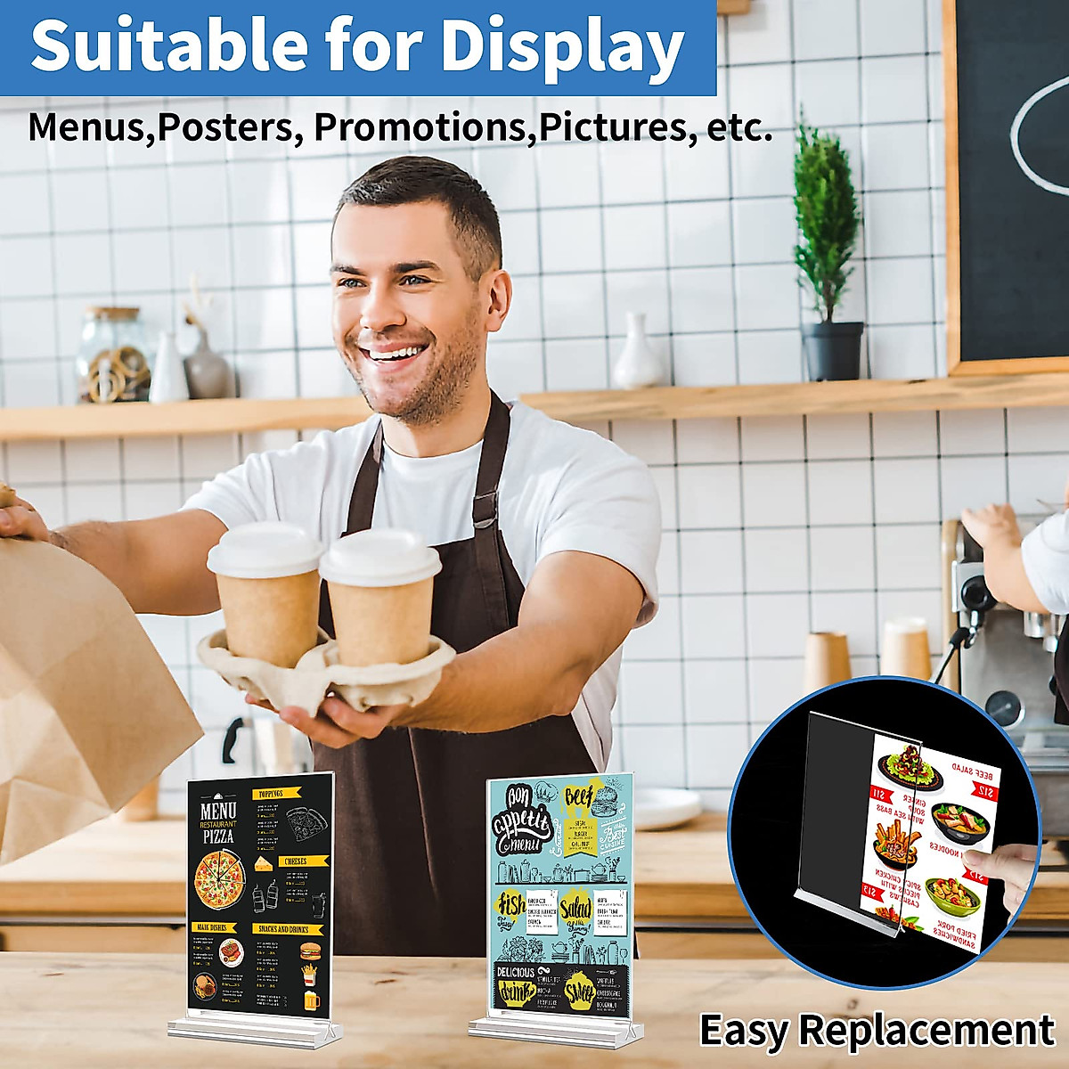 Acrylic Sign Holder 4x6 Inch, 3 Pack Sign Holders Vertical , Double Sided Display Clear TableTop Sign Holder, Acrylic Paper Holder for Wedding Reception, Party Decoration, Numbers Picture Frames