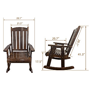Wooden Rocking Chair with Comfortable Backrest Inclination, High Backrest and Deep Contoured Seat, Solid Fir Wood, Heavy Duty 600 LBS, for Both Outdoor and Indoor, Porch and Patio (Deep Brown)