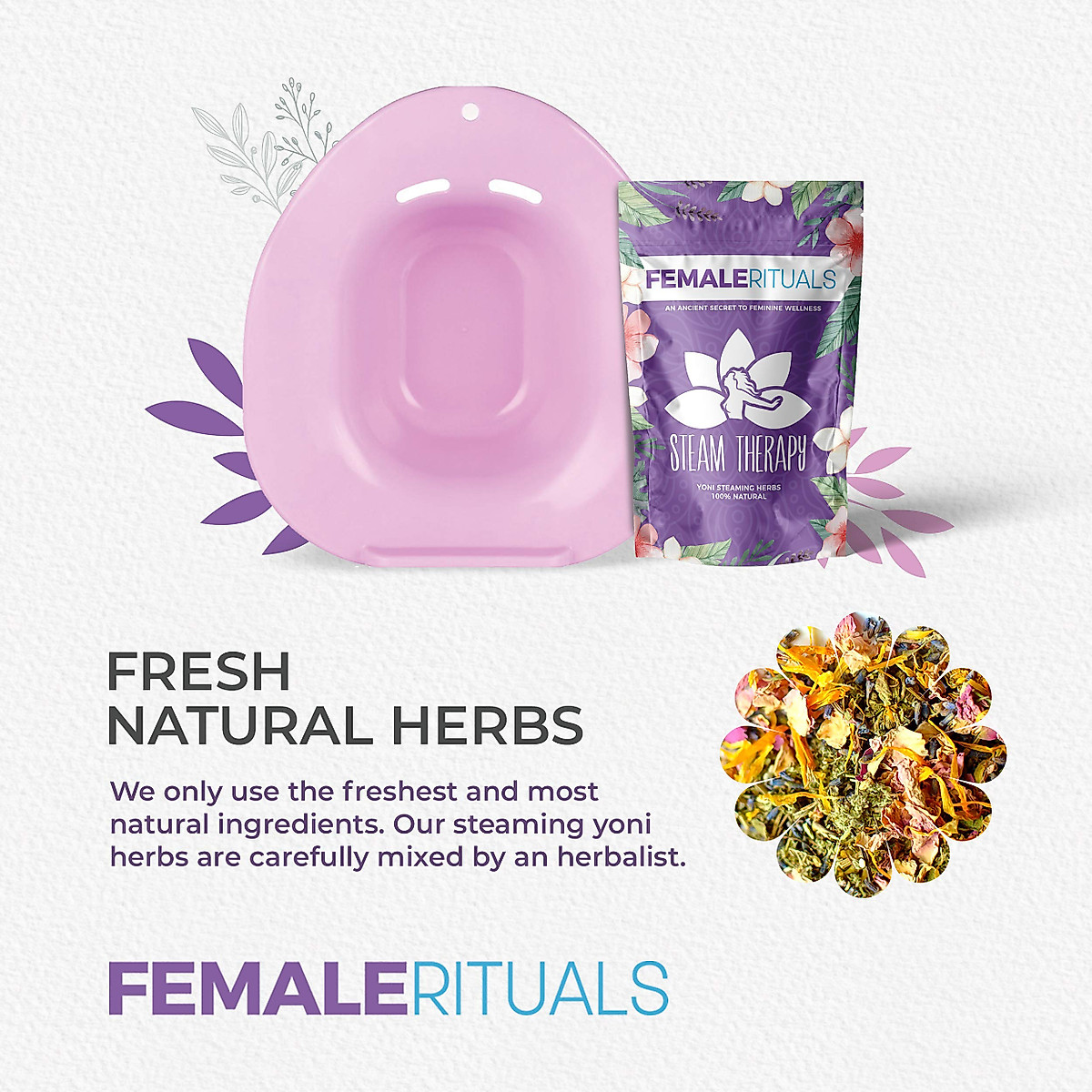 FEMALE RITUALS Yoni Steam Seat Kit with Yoni Steam Herbs (4 Ounce) Steam Bundle - Yoni Steam Seat for Toilet - Yoni Steam Herbs for Cleansing - V Steam - Detox Yoni Pot Steamer for Women