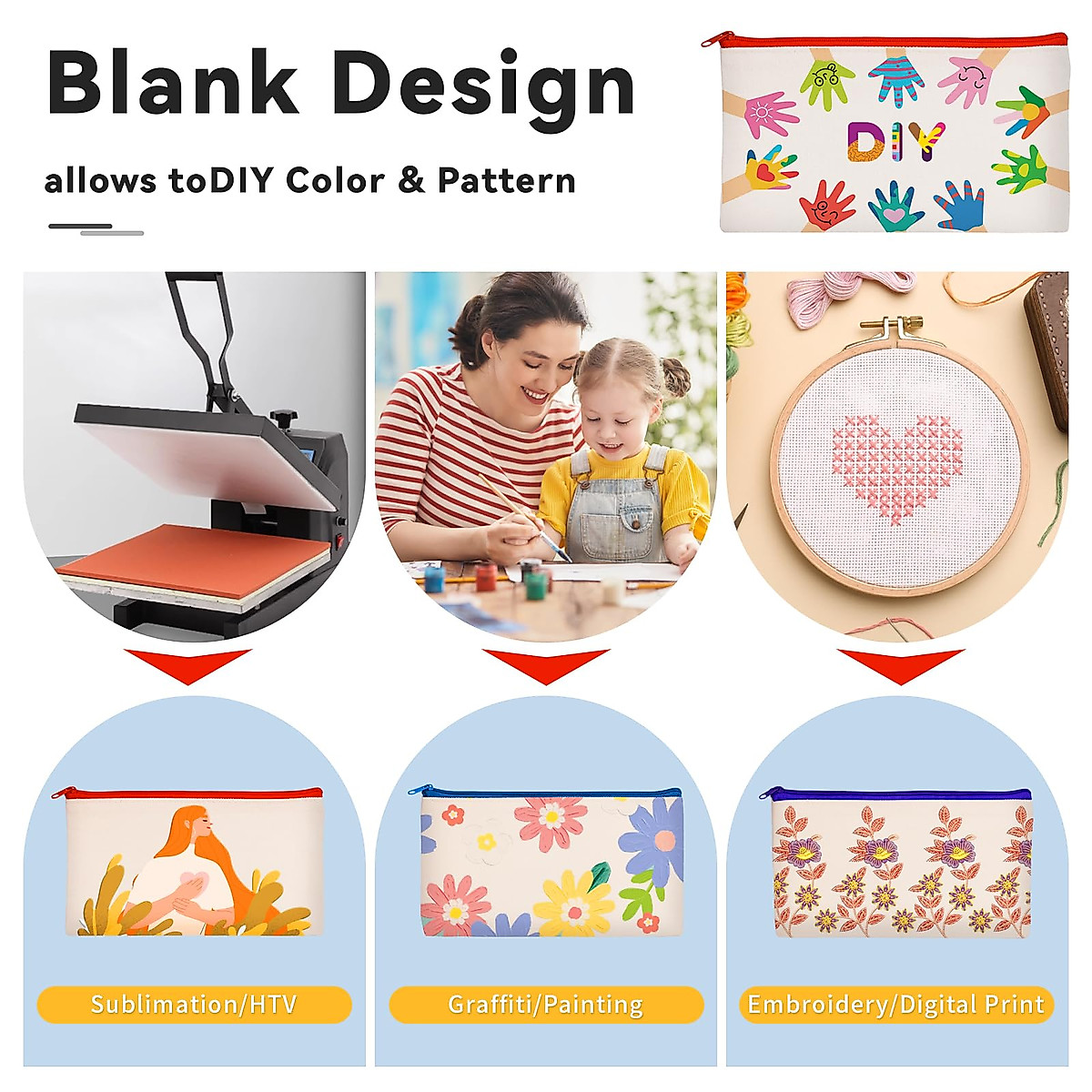 Deekypol Sublimation Makeup Bags Blanks, 24 Pack Sublimation Blanks Cosmetic Pen Case Pencil Bags - Multi Purpose Travel Canvas Zipper Bags DIY Heat Transfer (8.3×4.7 Inch)