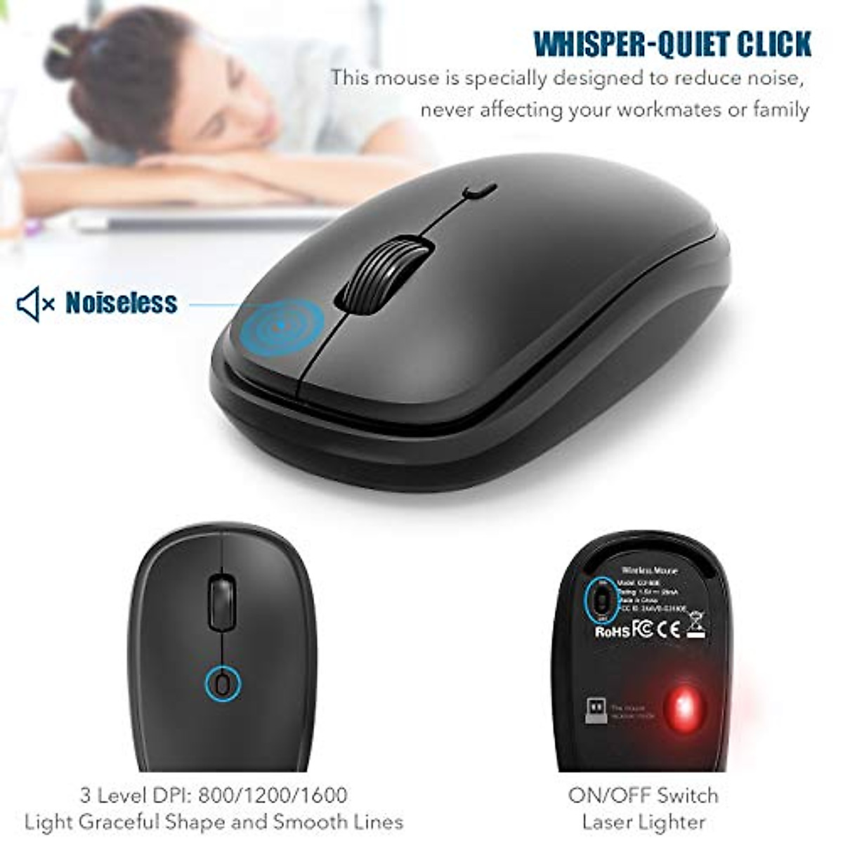 RATEL Wireless Keyboard and Mouse Combo Silent, 2.4GHz Ultra-Thin Full Sized Wireless Keyboard Mouse Set with USB Receiver for Computer, Desktop, PC, Notebook, Laptop (Black)