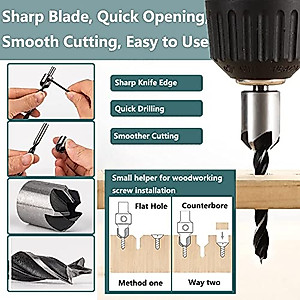 ARUGOU 23-Pack Woodworking Chamfer Drilling Tool Set, 8PCS Wood Plug Cutter, 7PCS Three-Pointed Countersink Drill Bit & L-Wrench, 6PCS 1/4"Hex 5 Flute Countersink Drill Bit (High Speed Steel)