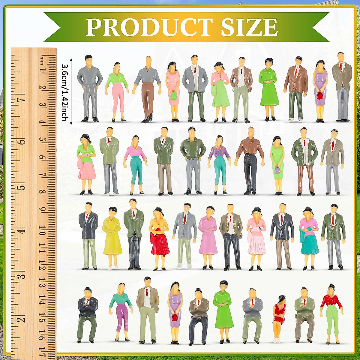 Juexica 50 Pcs Mini People Figurines 1: 50 Scale Model Trains Architectural Painted People Figures Tiny People Plastic Miniature Figurines Sitting Standing People for Miniature Scenes (Stylish Style)