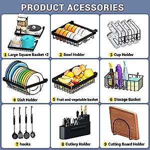 Over Sink Dish Drying Rack (Expandable Height/Length) Snap-On Design Large Dish Drainer Stainless Steel Storage Counter Organizer (31-39.5L x 12W x 34-38H inches)