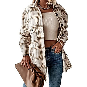 ANRABESS Womens Casual Plaid Shacket Button Down Long Sleeve Shirt Jacket