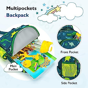 mommore Small Backpack for Kids, Dinosaur Toddler Boys Backpack Kindergarten Bookbag for Students Preschool Backpack for Children with Chest Strap Water Resistant, green