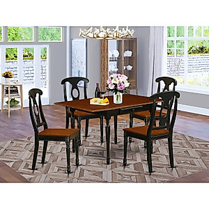 HomeStock Medieval Majesty 5 Pieces Dining Kitchen Table Set - Strong Drop Leaf Real Wood Dining Table and 4 Wooden Seat Kitchen Chairs, Black and Cherry Finish