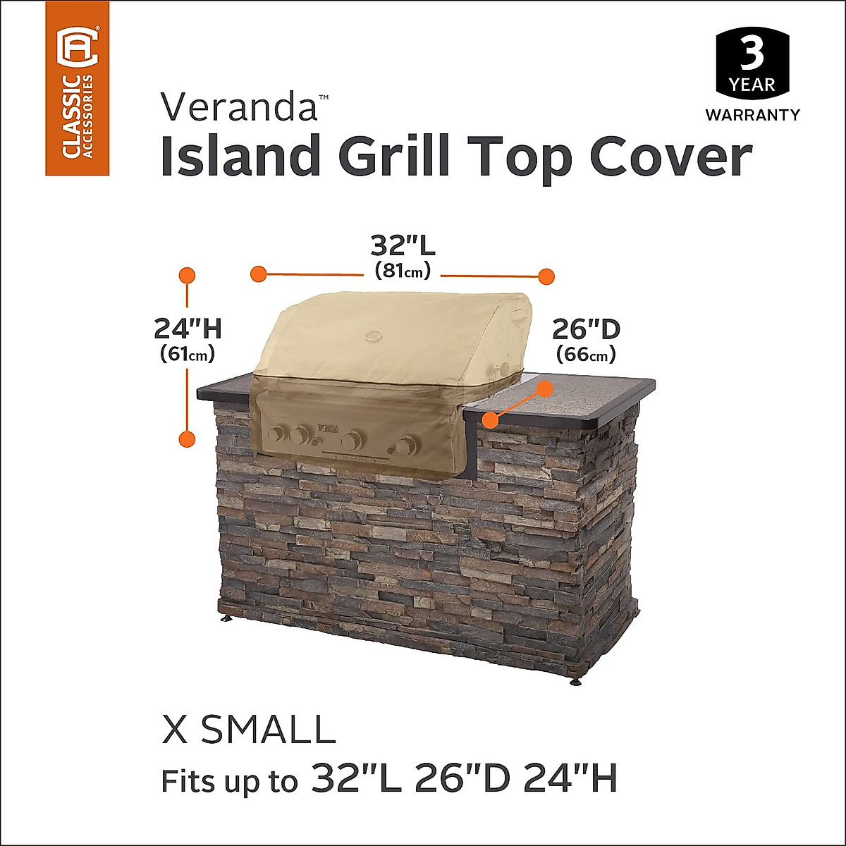 Classic Accessories Veranda Water-Resistant 32 Inch Island BBQ Grill Top Cover
