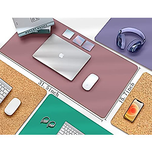 Aothia Office Desk Pad, Natural Cork & PU Leather Dual Side Large Mouse Pad, Laptop Desk Table Protector Writing Mat Easy Clean Waterproof for Office Work/Home/Decor (Purple,31.5" x 15.7")