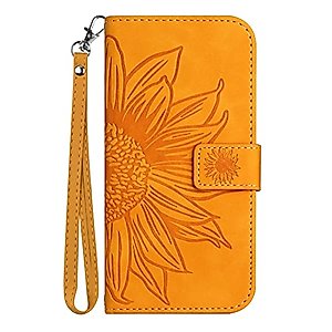 ONV Wallet Case for Oppo Realme 7 Pro - Sunflower Flip Leather Case with Embossment Card Slot Shockproof Kickstand Magnetic Wrist Cover for Oppo Realme 7 Pro [HT] -Yellow-